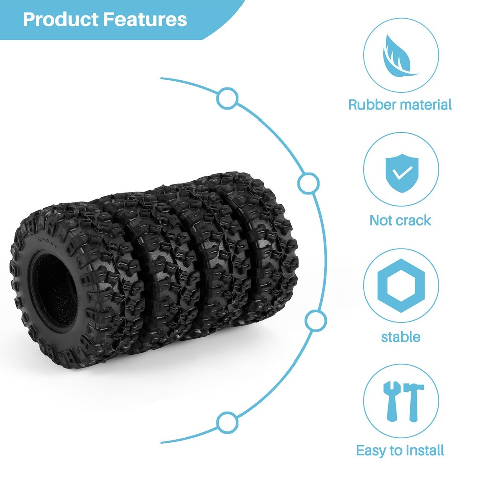 4PCS 52X17mm 1.0 Inch Soft Tires Tyre for 1/24 RC Crawler Car4972 ...