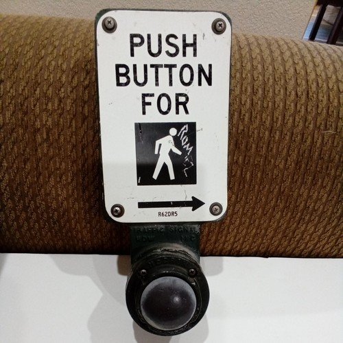 VINTAGE RETIRED CROSSWALK PEDESTRIAN PUSH BUTTON PORCELAIN SIGN. MC ...