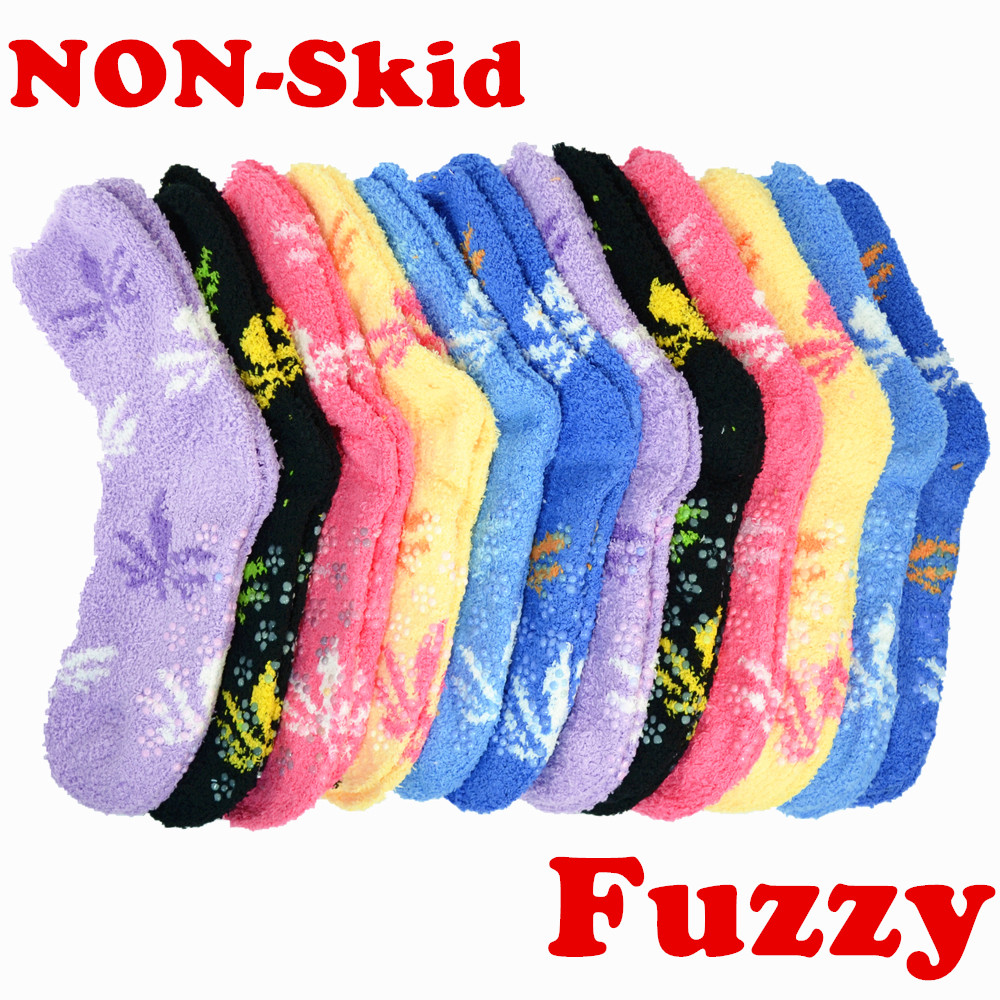 For Womens 3-10 Pairs Non-Skid Cozy Fuzzy Soft Maple Slipper Socks Size ...