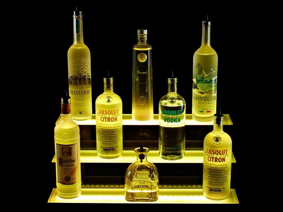 3 Step Tier LED Lighted Shelves Illuminated Liquor Bottle Bar Display ...