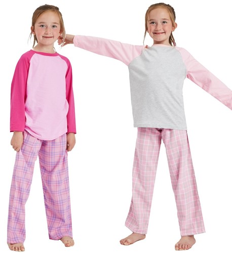 Girls Grey Pink Check Pyjamas Lounge Wear Pink Woven PJs Grey Teens 8 ...