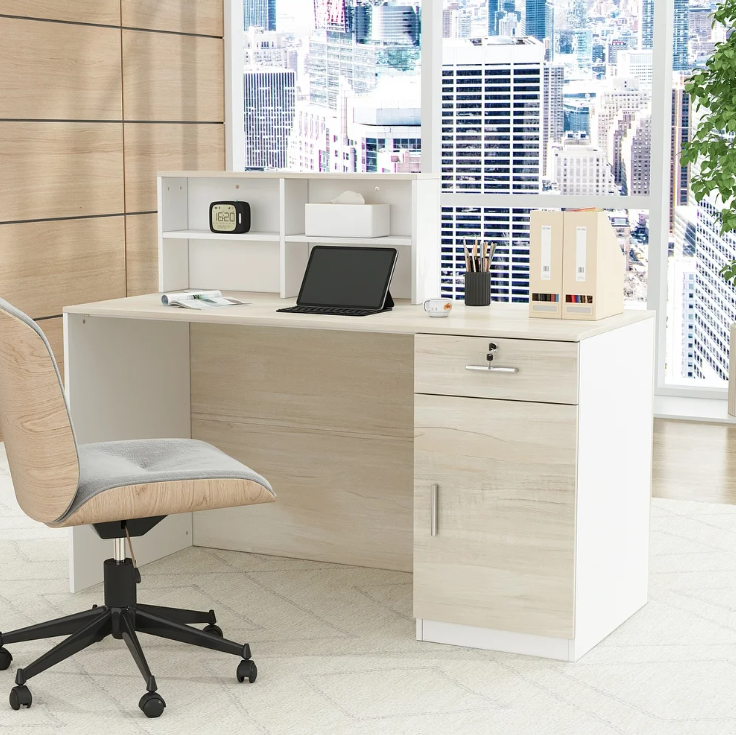 Modern Wood Reception Desk Portable Office Storage Stand Table Counter ...