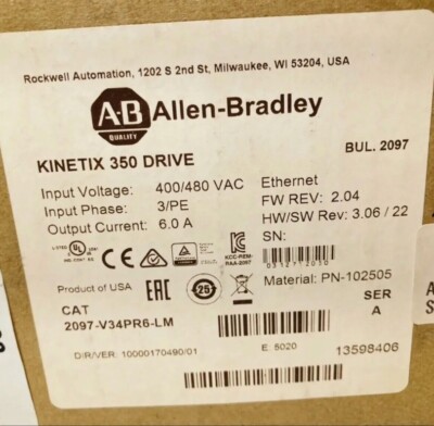 Allen Bradley 2097-V34PR6-LM /A Kinetix 350 1-Axis Ethernet 3kW 480V ...