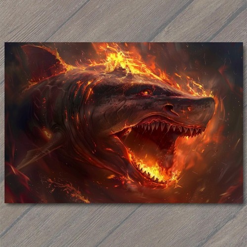 5x7" Shark from Hell Fire Evil Teeth Demon Devil Weird Animal Scary ...