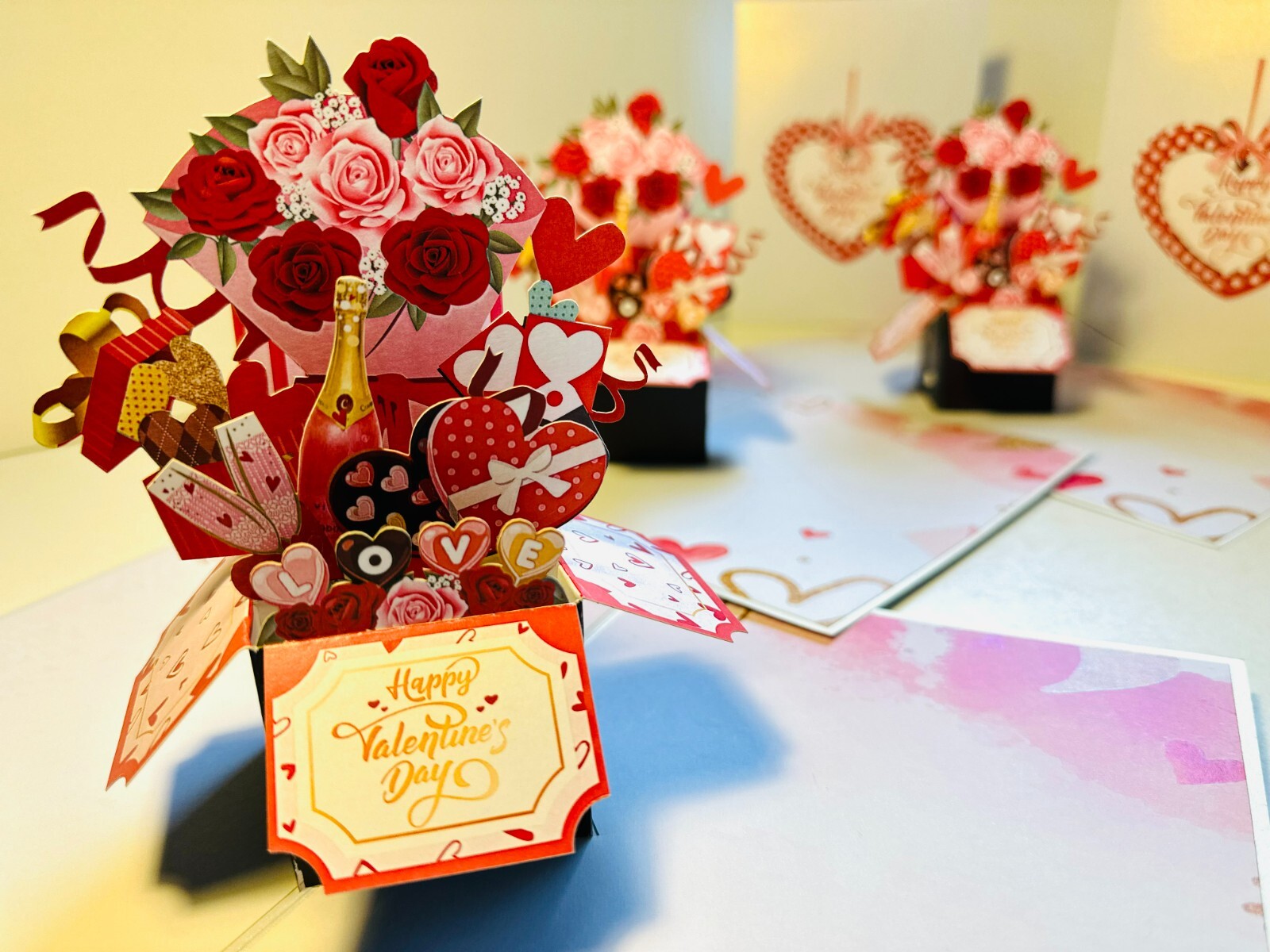 Origami Pop Cards Happy Valentines Day Romantic Gift Hampers 3D Pop Up ...