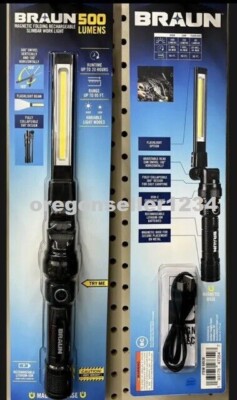 Braun Magnetic Slim Bar Folding Light Rechargable 500 Lumens LED ...