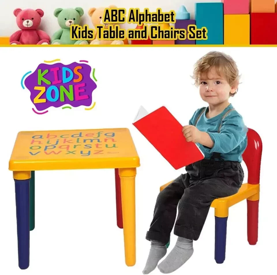 Kids Table and Chairs Set ABC Alphabet Childrens Plastic Toddlers ...