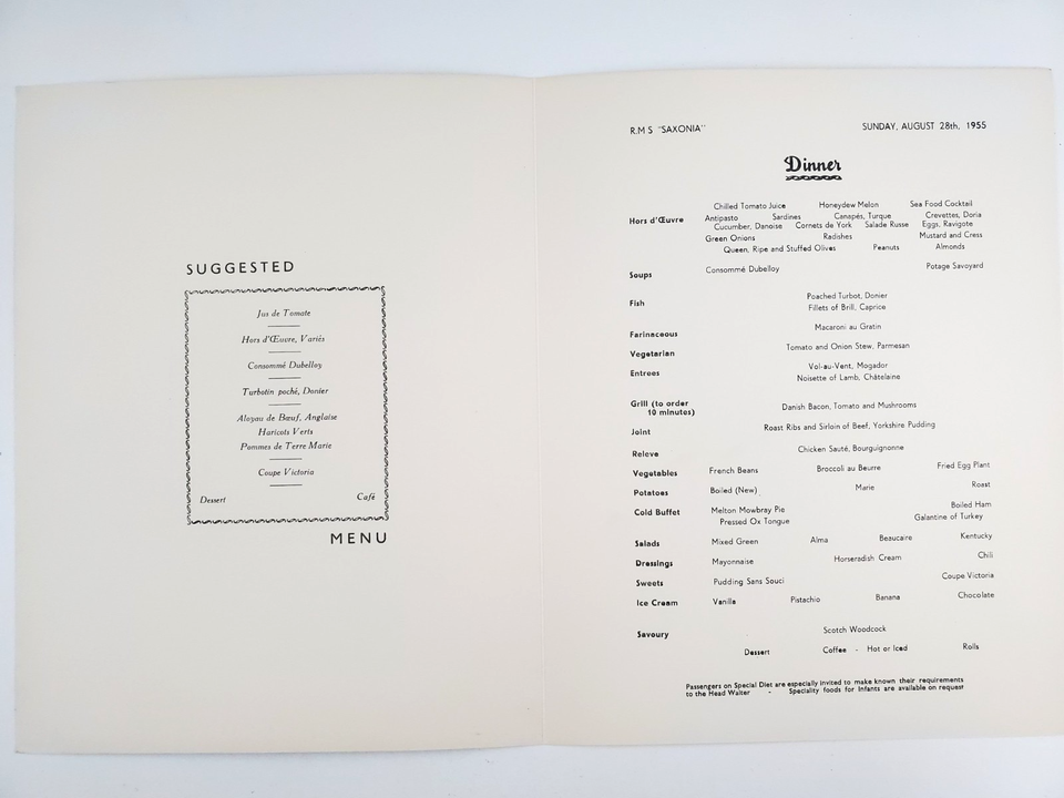 1955 Cunard Lines RMS Saxonia Steam Ship Cruise August 28 Vintage ...