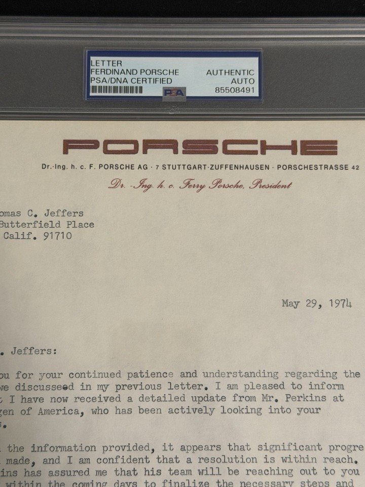 Ferdinand Porsche Signed Original Typed Letter Porsche Stationary PSA ...