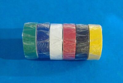 LOT OF SIX ROLLS ASSORTED COLORED PVC ELECTRICAL TAPE MARKING COLOR ...