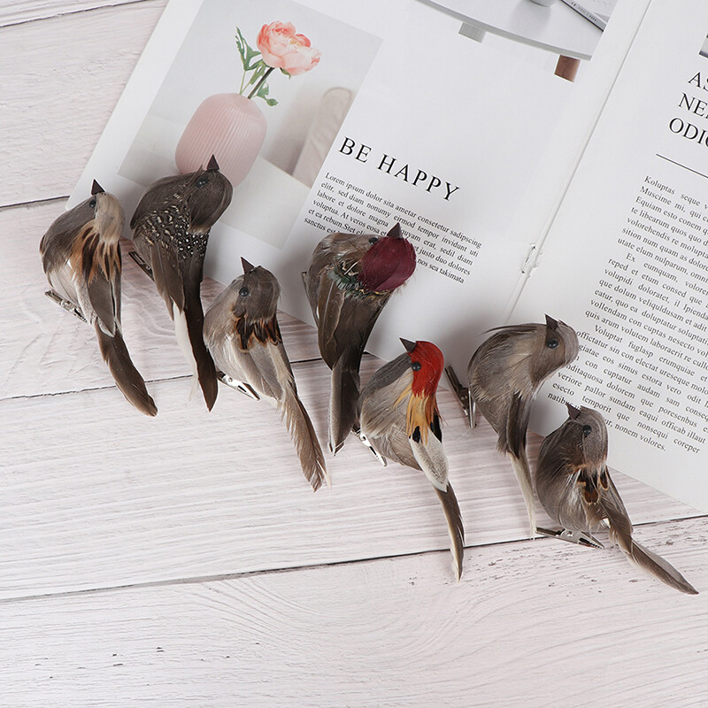 1Pc Gray fake birds artificial foam feathers sparrow home party wedding ...