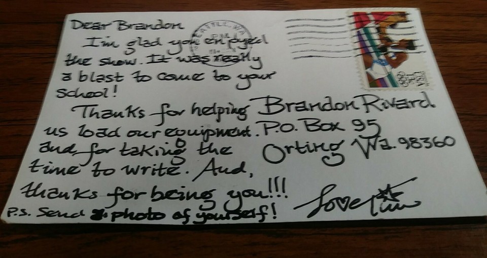 1985 Tim Noah autograph Postcard. Friends with Song, singer, folk star ...