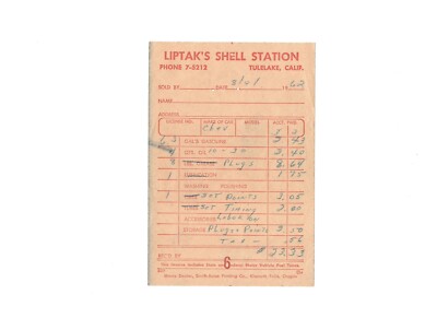Liptak’s Shell Station Tulelake, Calif. Invoice Receipt 1962 Gas Oil | eBay