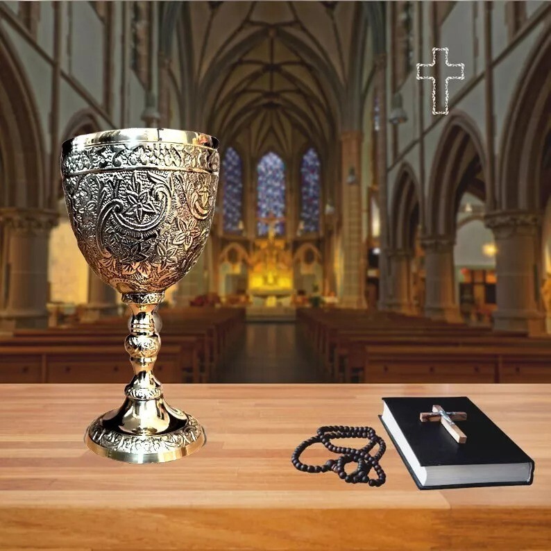 Brass Chalice Goblet For Communion Cup Handmade Embossed Wine Chalice ...