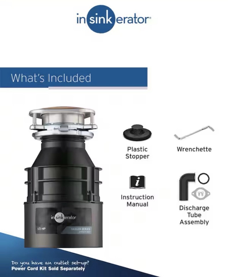 InSinkErator Badger 500 1/2 HP STANDARD SERIES Kitchen Garbage Disposal ...