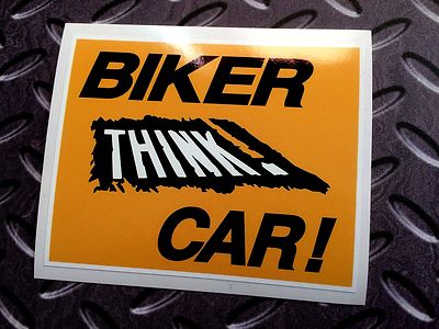 BIKER THINK CAR Motorcycle Safety Awareness Sticker Decal 1 off 100mm ...