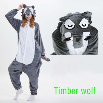 New Adult Timber Wolf Animal Pajamas Sleepwear Cosplay Costume Anime ...