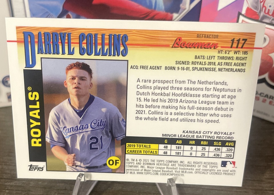 2021 Bowman Heritage Chrome Refractor Darryl Collins /199 Kansas City ...