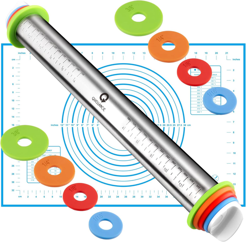 Rolling Pin and Pastry Baking Mat Set, Rolling Pins with Adjustable ...