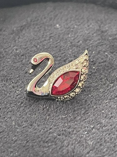 Swarovski Black Swan SCS Tac Pin Red & Pave Clear Crystals Dark Grey ...