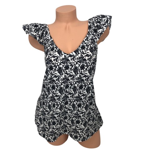 Loft Floral Print Textured Knit Ruffle Flutter Sleeve Tank Top XL ...