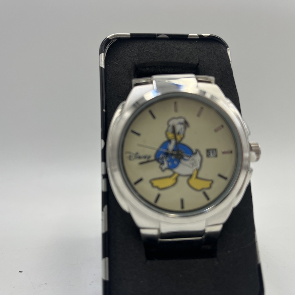 Accutime Disney Donald Duck Men's Watch Cream Color Dial Silver Tone ...