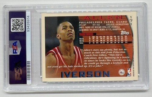 1996-97 Topps Allen Iverson Rookie Card RC #171 PSA 10 Gem Mint 76ers ...