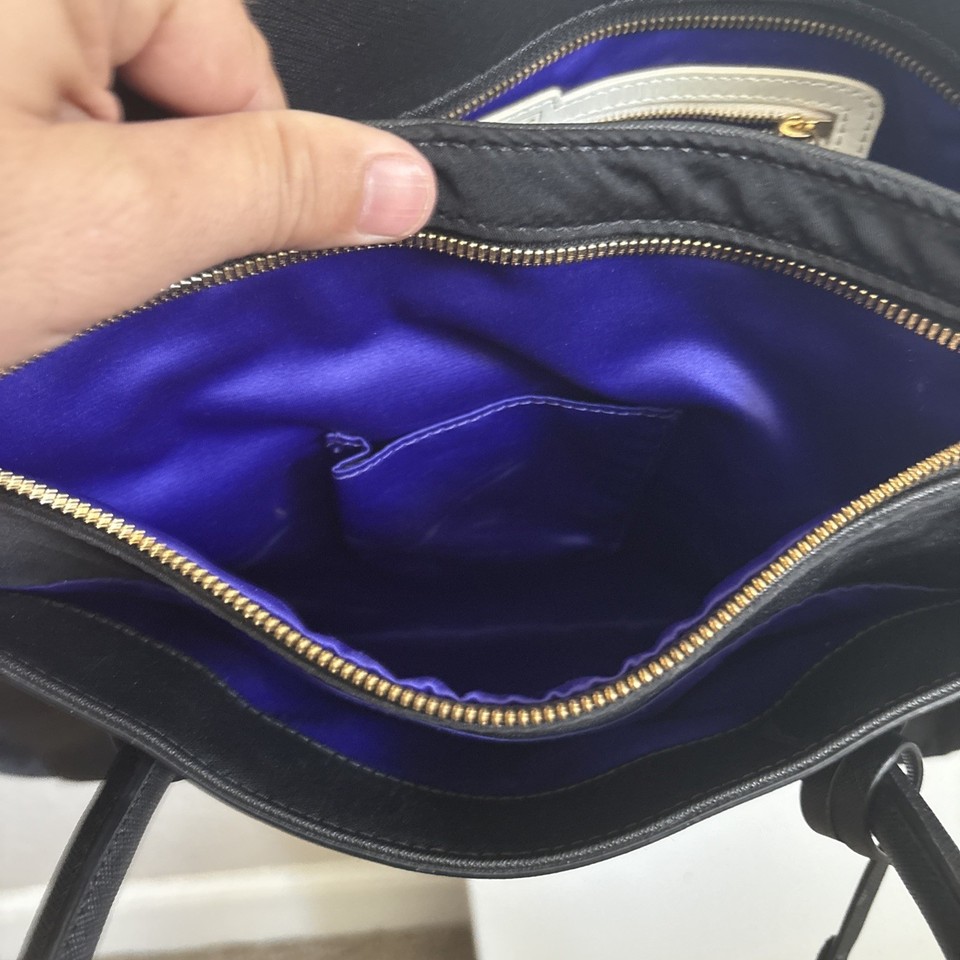 Henri Bendel West 57th Baby Diaper Bag Black Tote Purse W/Purple Lining ...