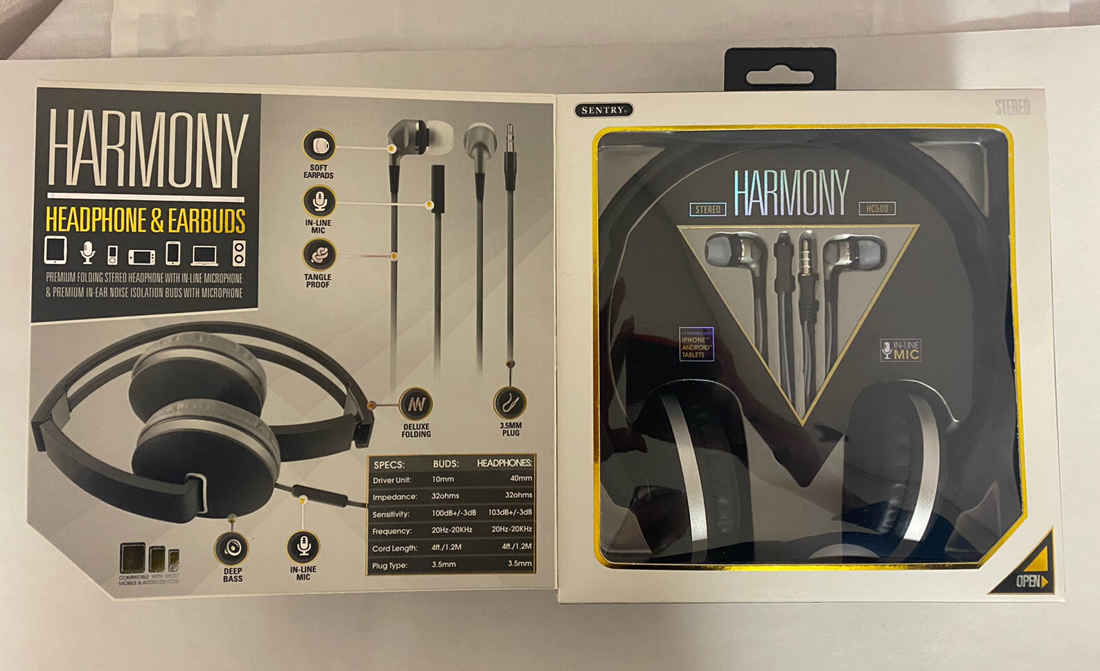 Sentry Harmony Headphone and Earbuds Two Pack In-Line Mic 3.5mm Plug 4 ...