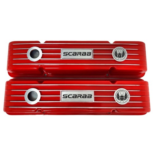 Small Block Chevy Red Valve Covers - Scarab Logo - Custom Order - Ansen ...