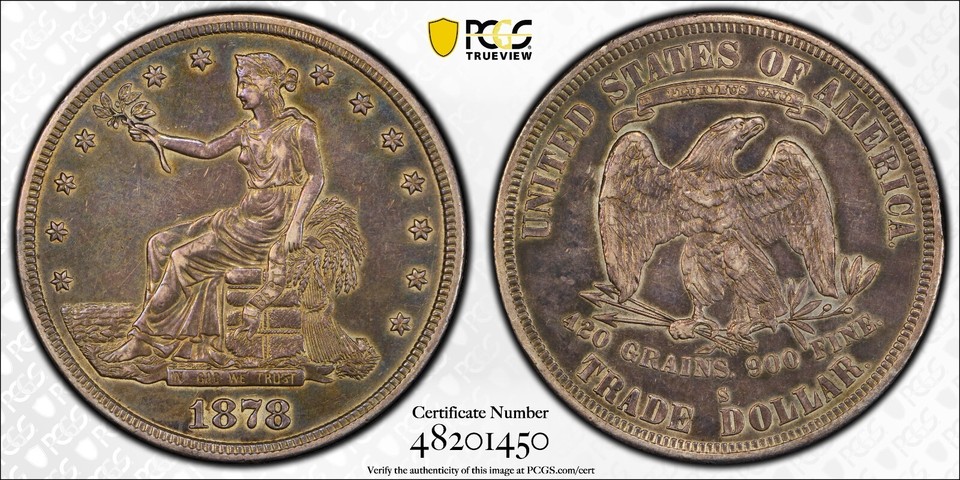 1878-S Trade Silver Dollar $1 - PCGS AU Details - Cleaned - Old ...