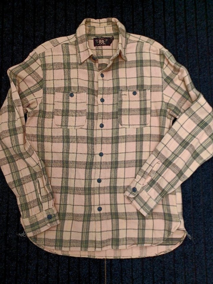 RRL Ralph Lauren Flannel Shirt S Ash Color Check Plaid Long Sleeve ...