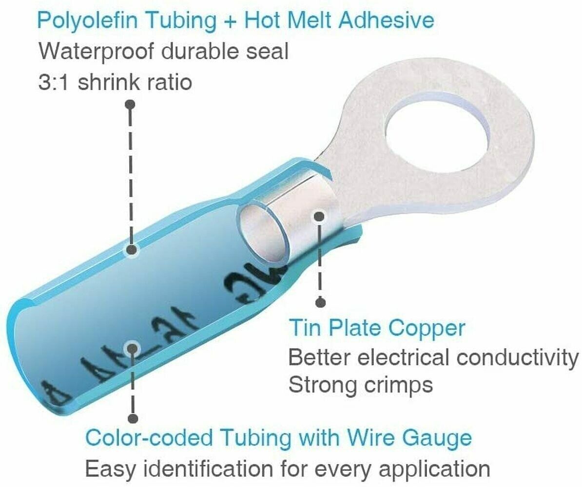 50-200Pcs Ring Eyelet Heat Shrink Wire 16-14AWG GA Gauge Connectors ...
