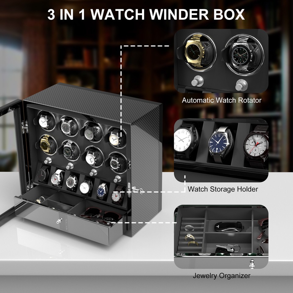 Compact Automatic 8 Watch Winder With 6 Extra Watches Display Storage ...