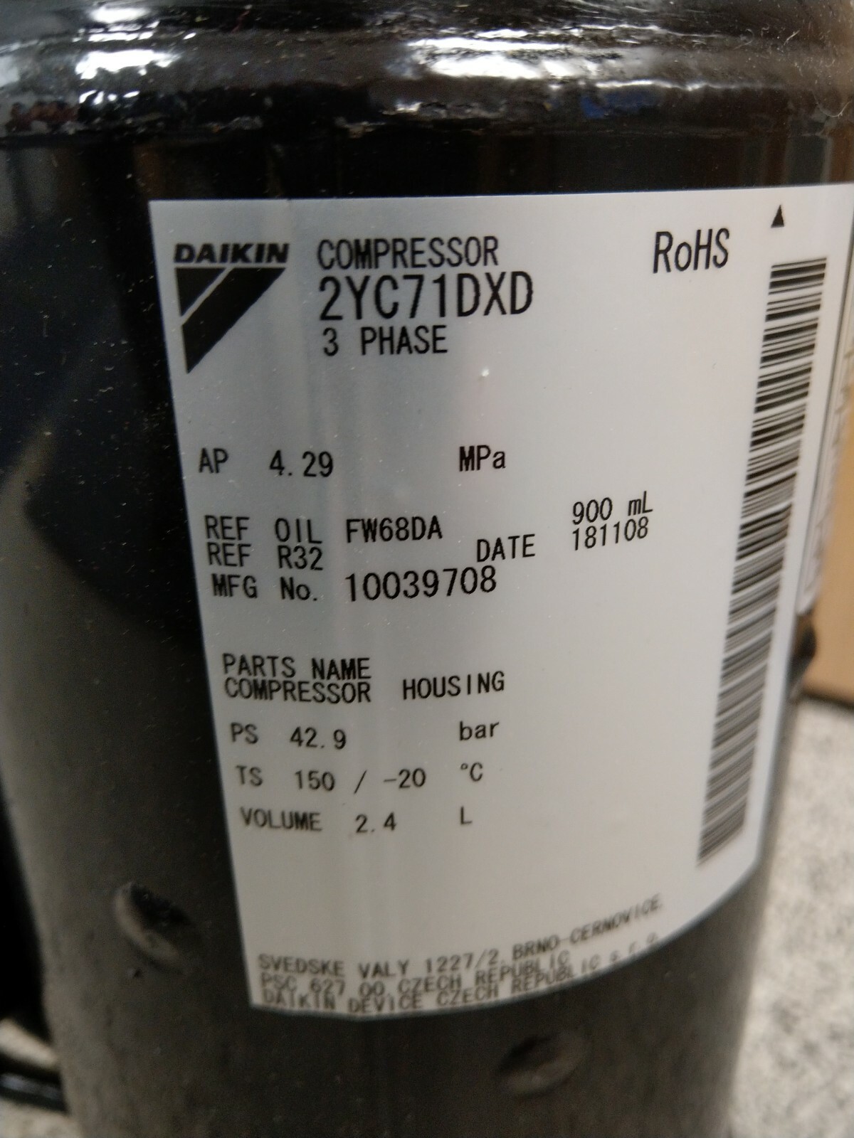 Daikin 5016678 Compressor RZASG100M 2YC71DXD R32 | eBay UK