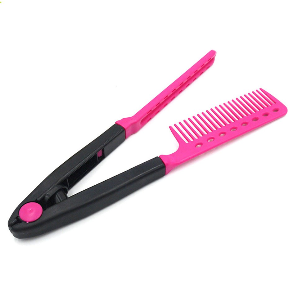 Spring Grip Straightening Comb Flat Iron Comb for Hair V Shape Salon ...
