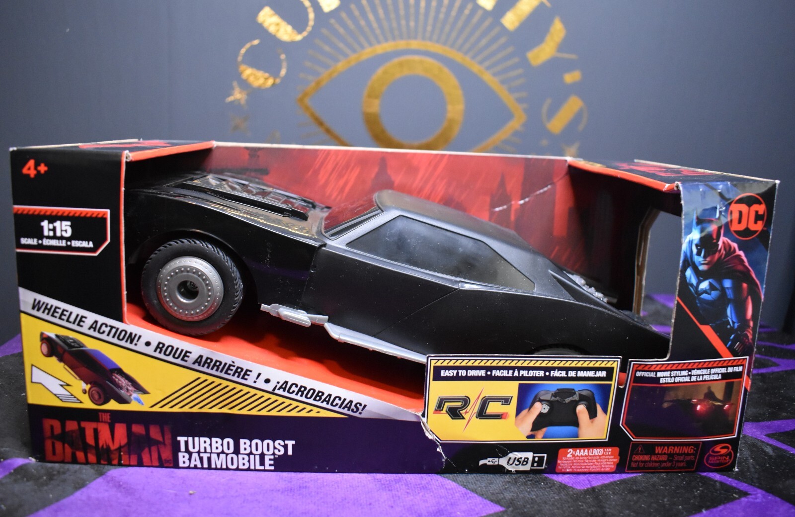 DC THE BATMAN 1:15 Turbo Boost BATMOBILE RC Car Wheelie Action SPIN ...