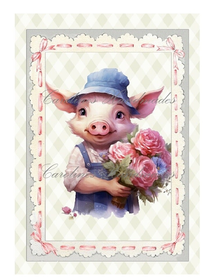 Cute Farmer Pigs A Designer MULTI-SIZE SET Cotton Fabric Quilt Blocks ...