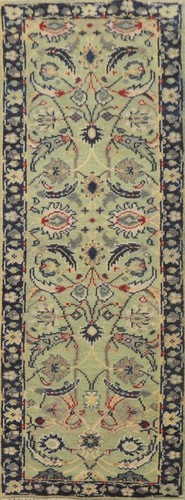Green/ Navy Blue Oushak Oriental Runner Rug 3x8 ft Handmade Wool ...