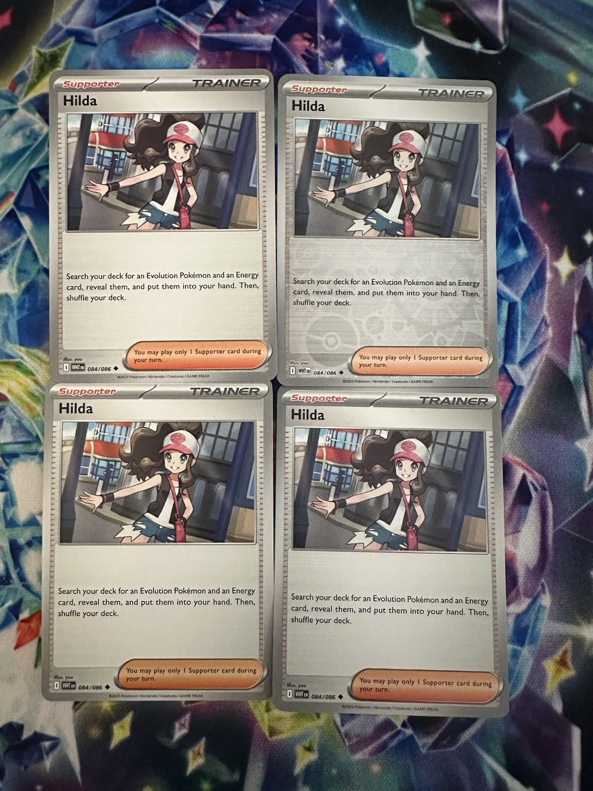 (4) Hilda Trainer White Flare Pokemon TCG 084/086 Common + Reverse Holo ...