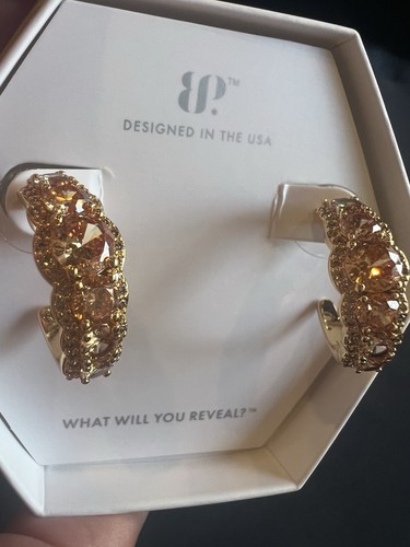 Bomb Party Hoops ER53309 “The Carolina Earrings” Smokey Topaz CZ/Gold ...