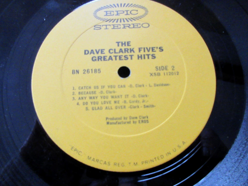VINYL ALBUM "THE DAVE CLARK FIVE'S GREATEST HITS " LN-24185, BN-26185 ...