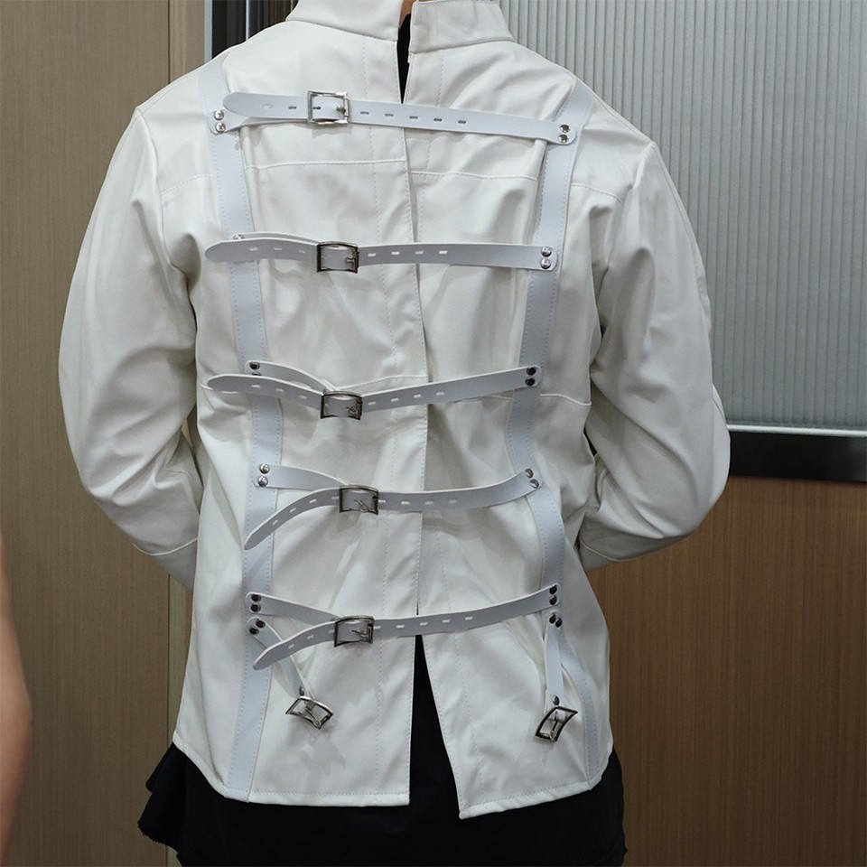White Asylum Straight Jacket Costume S/M L/XL Body Harness Restraint ...