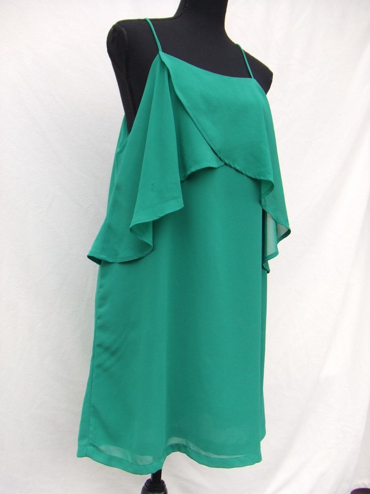 Mabel Brand NWT Green dress strappy ruffle short Dress SZ LG | eBay