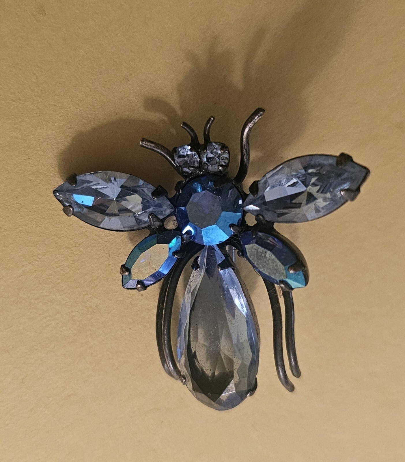 Vintage Signed Regency Blue Rhinestone Bee/Bug Brooch… - Gem