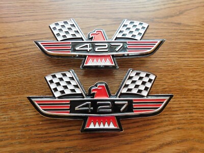 Ford 427 Crossed Flag Fender Emblems Red Mustang Fairlane Galaxie ...