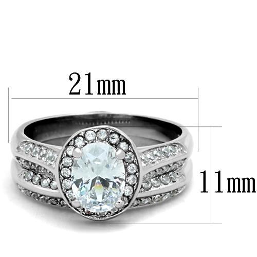 Women's Stainless Steel Halo Oval Cut AAA CZ Engagement Wedding 2 PC ...