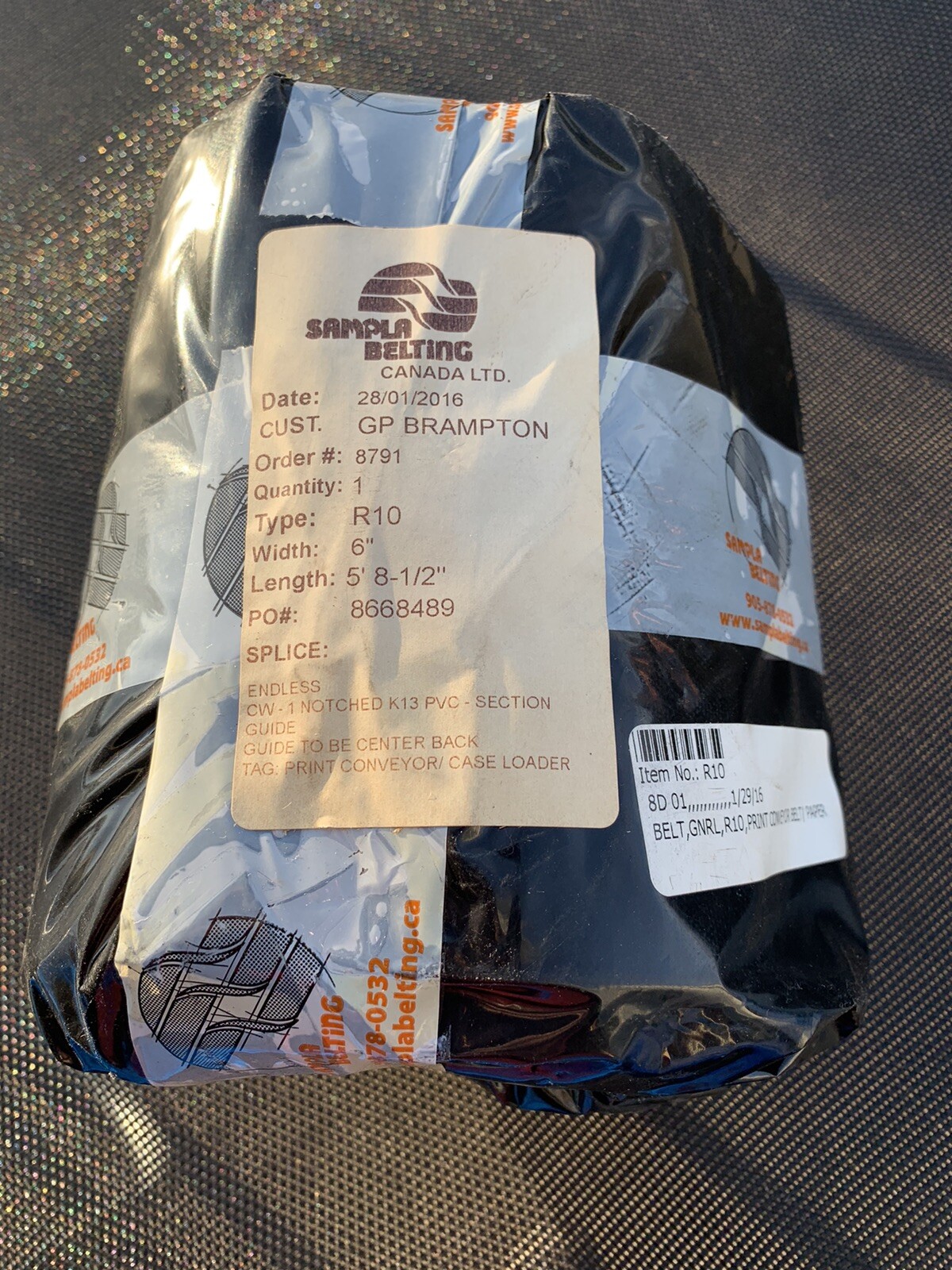 Sampla Belting R10 Conveyor Belt 6” X 5’ 8-1/2”, Endless, PVC, Case ...