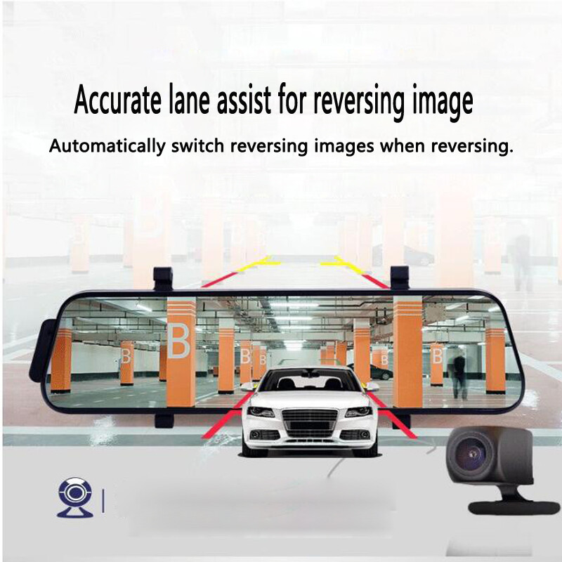 10 inch GPS Dual Lens Auto Dash Cam Rear View Mirror Backup Camera DVR ...