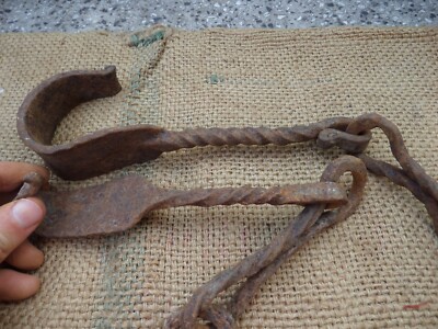HUGE ANTIQUE CHIMNEY CHAIN HEARTH FIREPLACE COOKING TRAMMEL HOOK ...